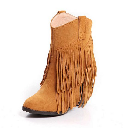Bohemian Heeled Leather Tassel Women's Ankle Boots on Luulla